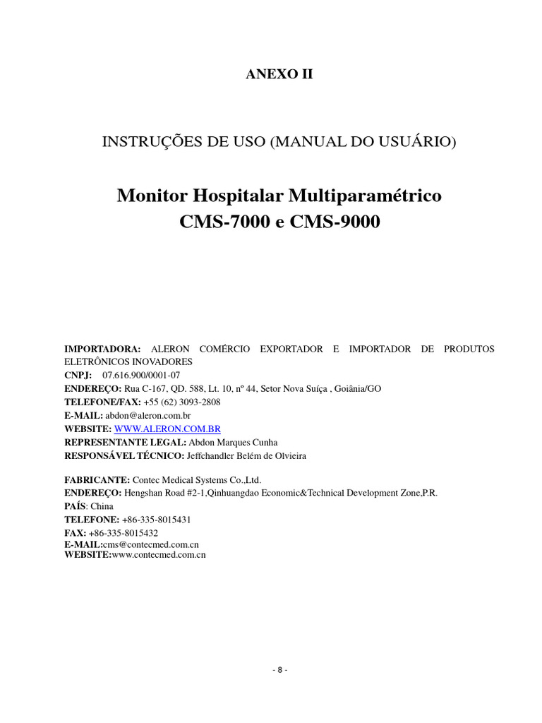 Manual Contec Cms 9000 7000 | PDF | Eletrocardiografia | Rede de computadores