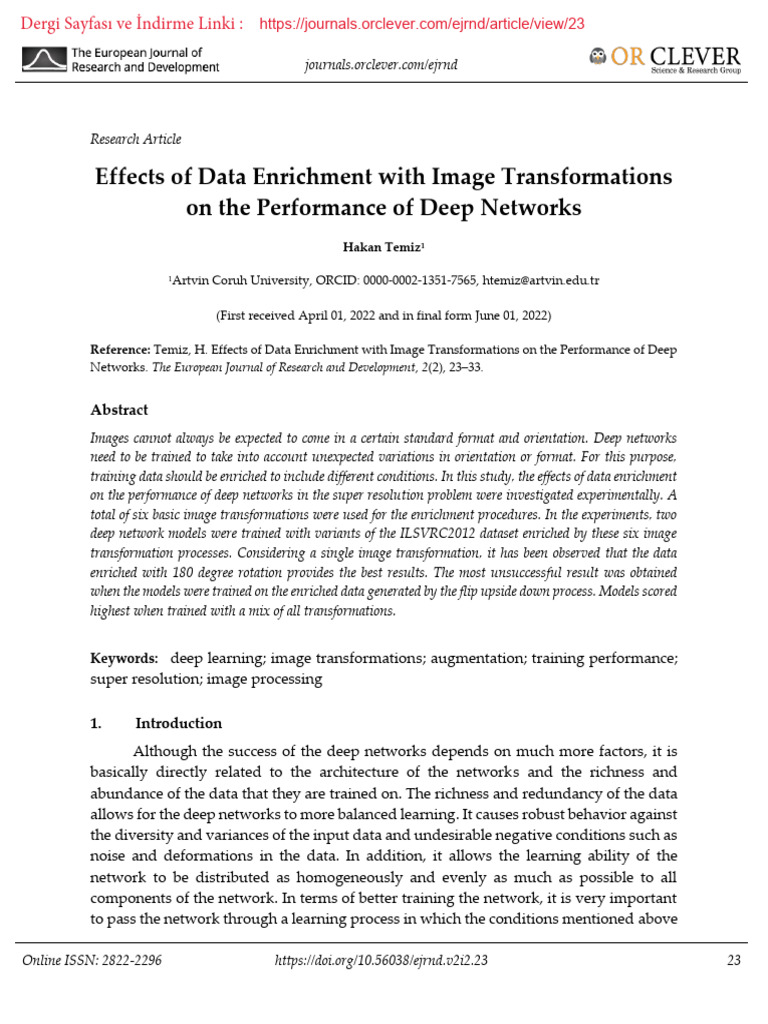 Effects of Data Enrichment With Image Transformations On The Performance of Deep Networks | PDF ...