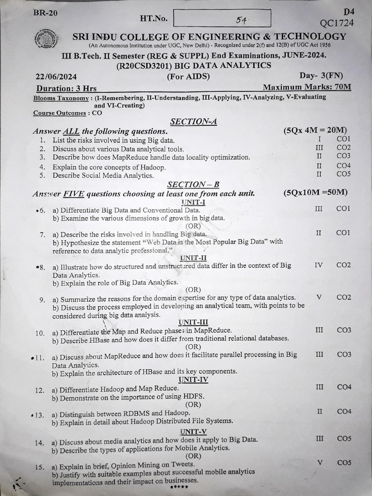 BDA paper | Download Free PDF | Apache Hadoop | Map Reduce