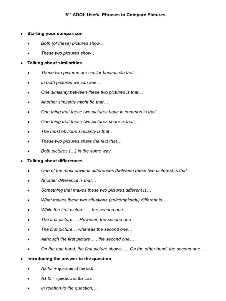 Picture Comparison Vocabulary | PDF