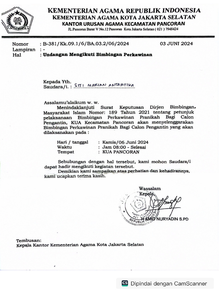 Surat Undangan Bimbingan Perkawinan-Mari | PDF