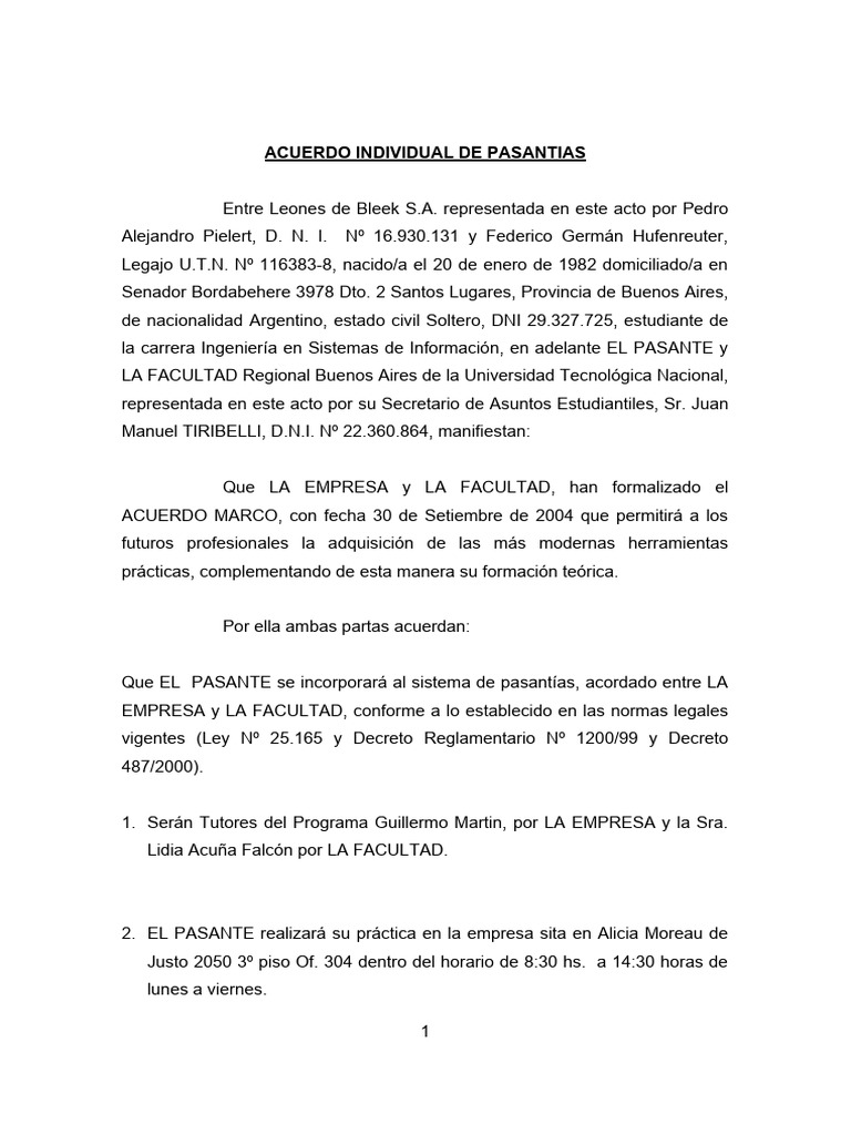 Modelo Individual de Pasantia | PDF | Derecho
