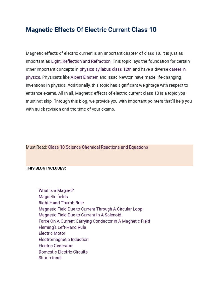 Class 10 Project on Magnetic Effects | PDF | Magnetic Field ...