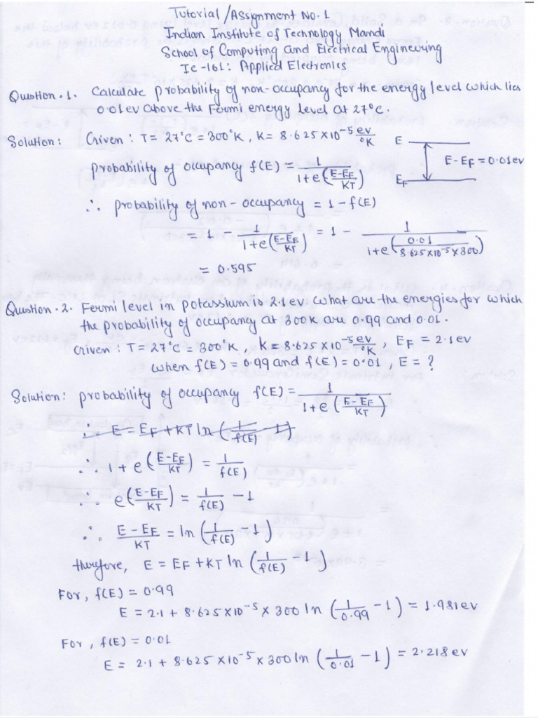 Assignment - 1 Sol. (Semiconductor Basics) | PDF