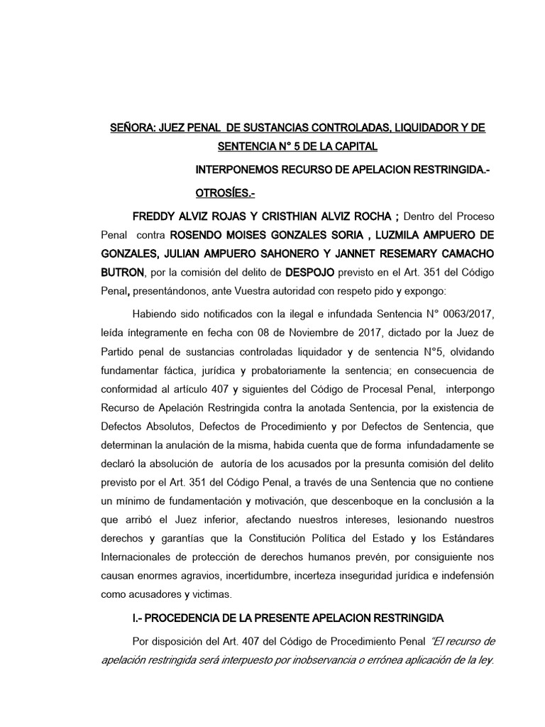 Recurso Apelacion Restringida | PDF | Sentencia (ley) | Debido al proceso