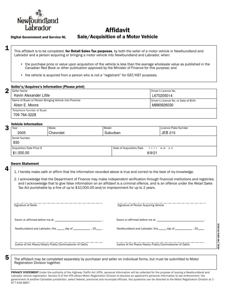 Affidavit Sale Acquisition of A Motor Vehicle Fillable | PDF ... Affidavit Sale Acquisition of A Motor Vehicle Fillable | PDF ...