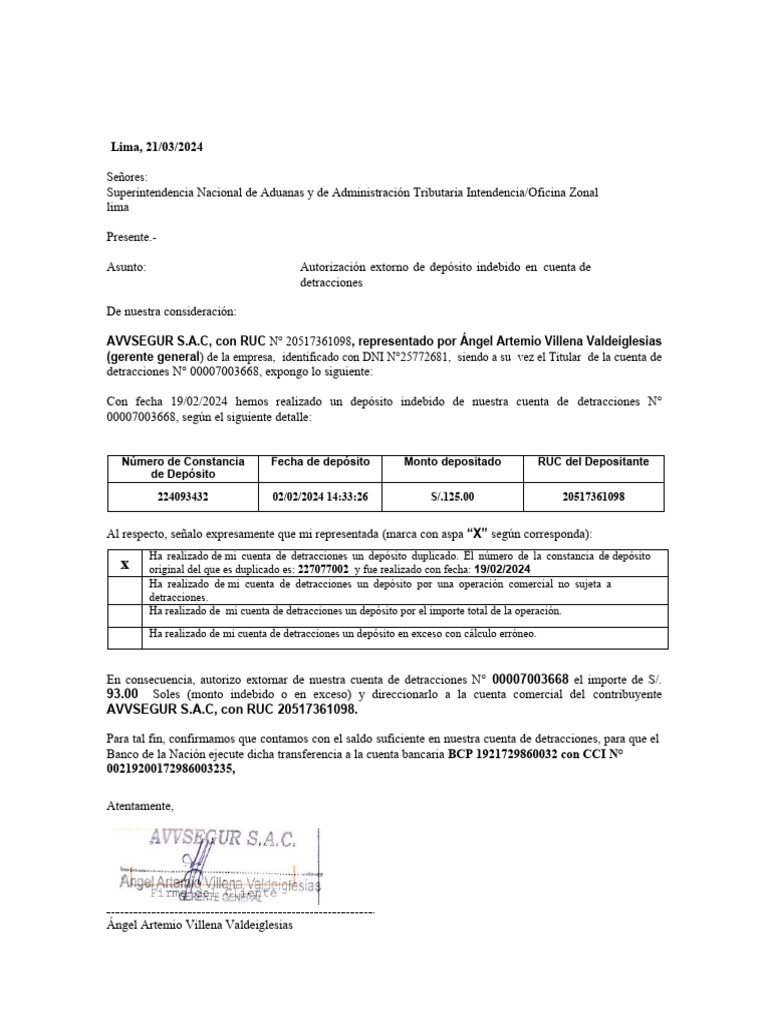 Carta Modelo 3 - SUNAT | PDF
