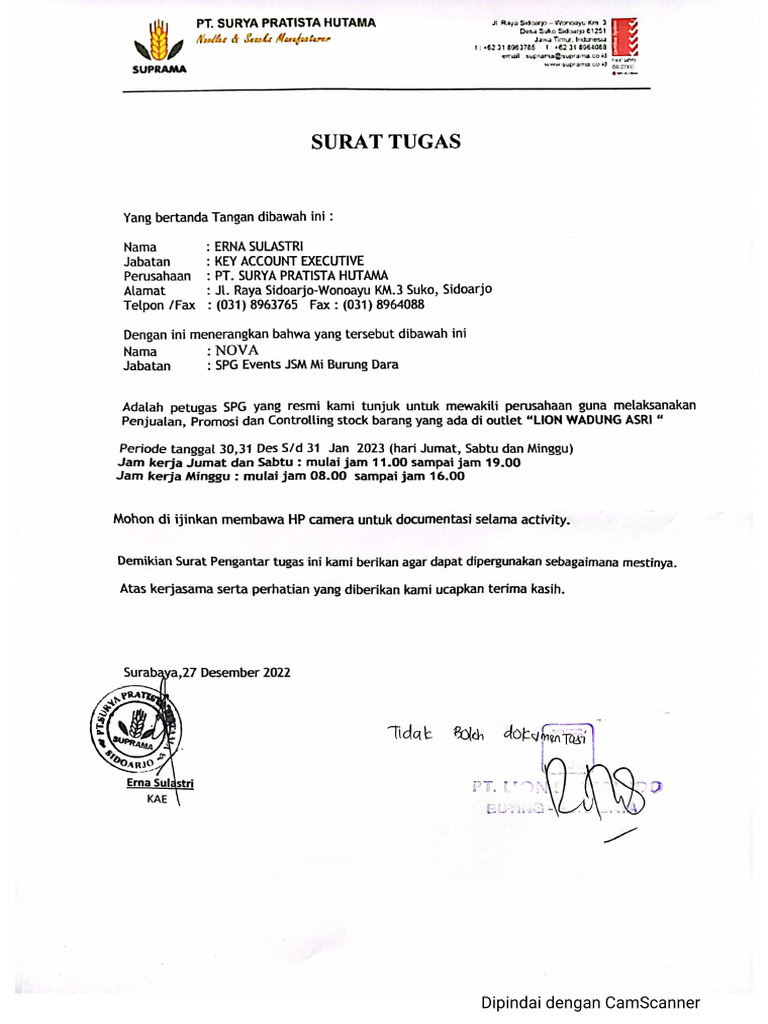 Contoh Surat Tugas | PDF
