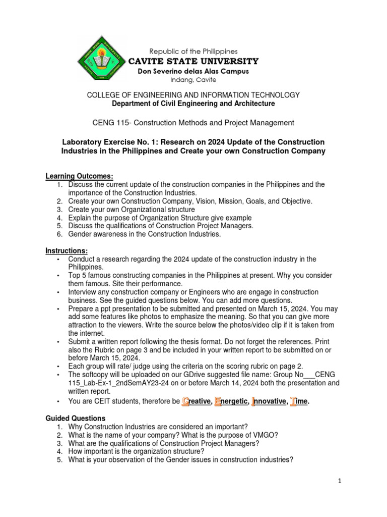 CENG 115 - Lab - Excercise 1 - March 8 2024 | PDF | Rubric (Academic ... CENG 115 - Lab - Excercise 1 - March 8 2024 | PDF | Rubric (Academic ...
