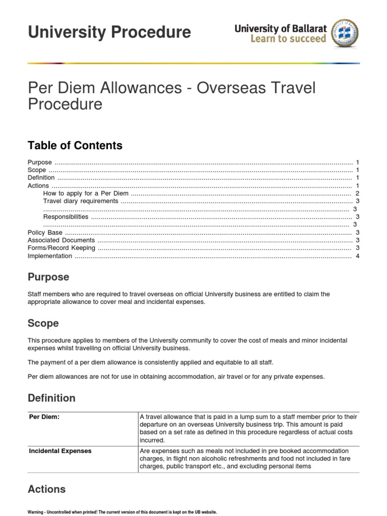 Allowance Per Diem | Per Diem | Payments