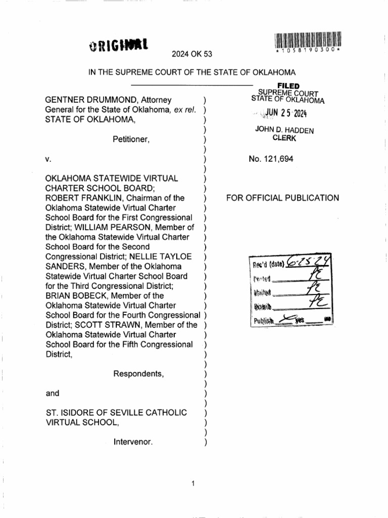 OK Supreme Court Ruling On St. Isidore Charter School | PDF