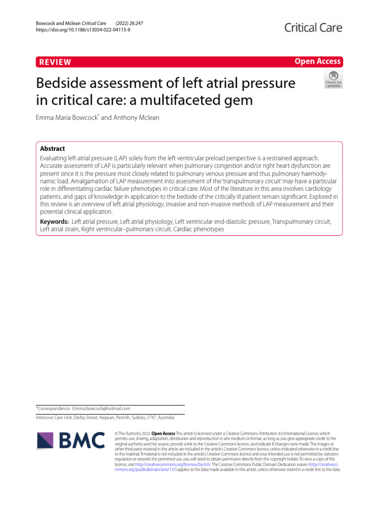 Bedside Assessment of Left Atrial Pressure in Critical Care: A ...