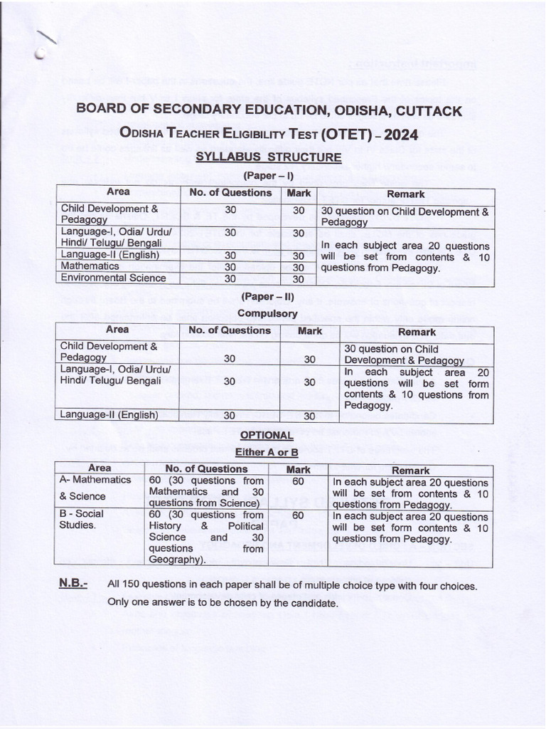 Syllabus Structure For Otet 2024 | PDF