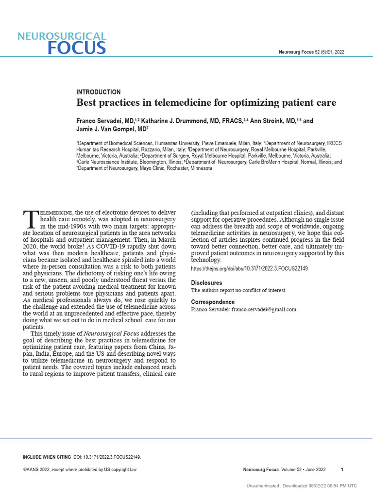 (10920684 - Neurosurgical Focus) Introduction. Best Practices in ...