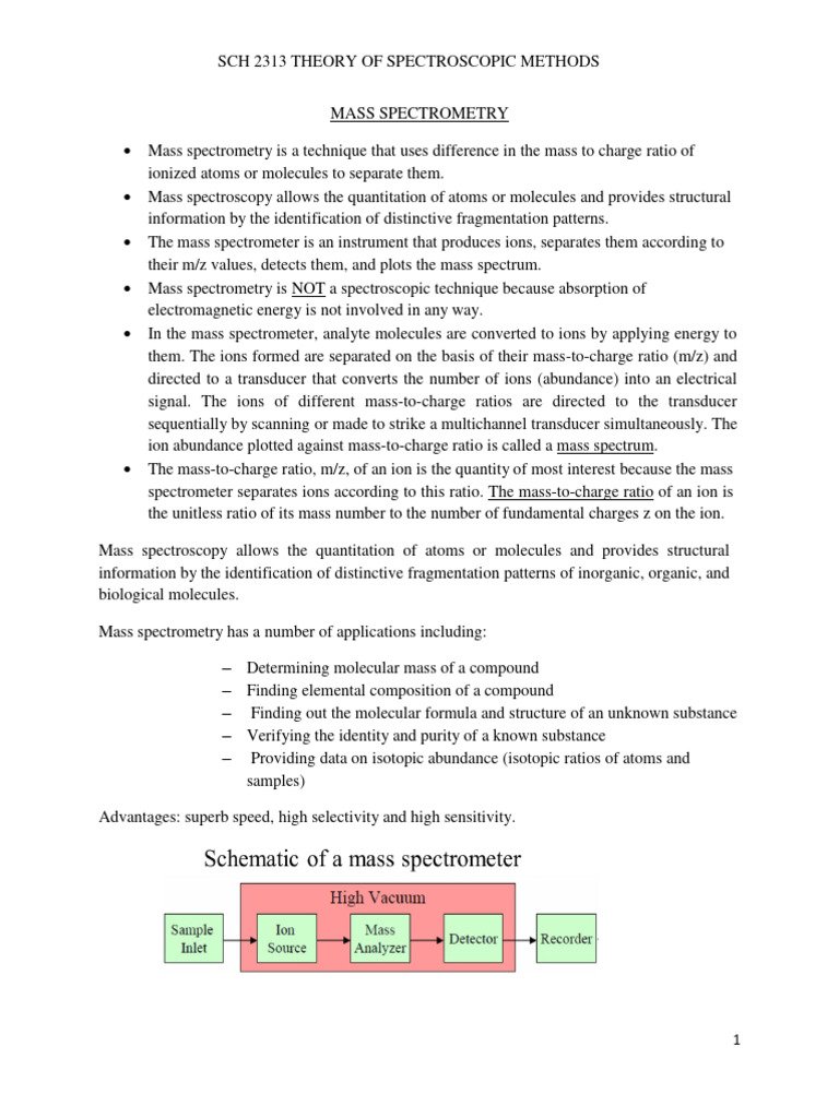Ms Notes SCH 2303 Organic Spectros | PDF | Mass Spectrometry | Ion