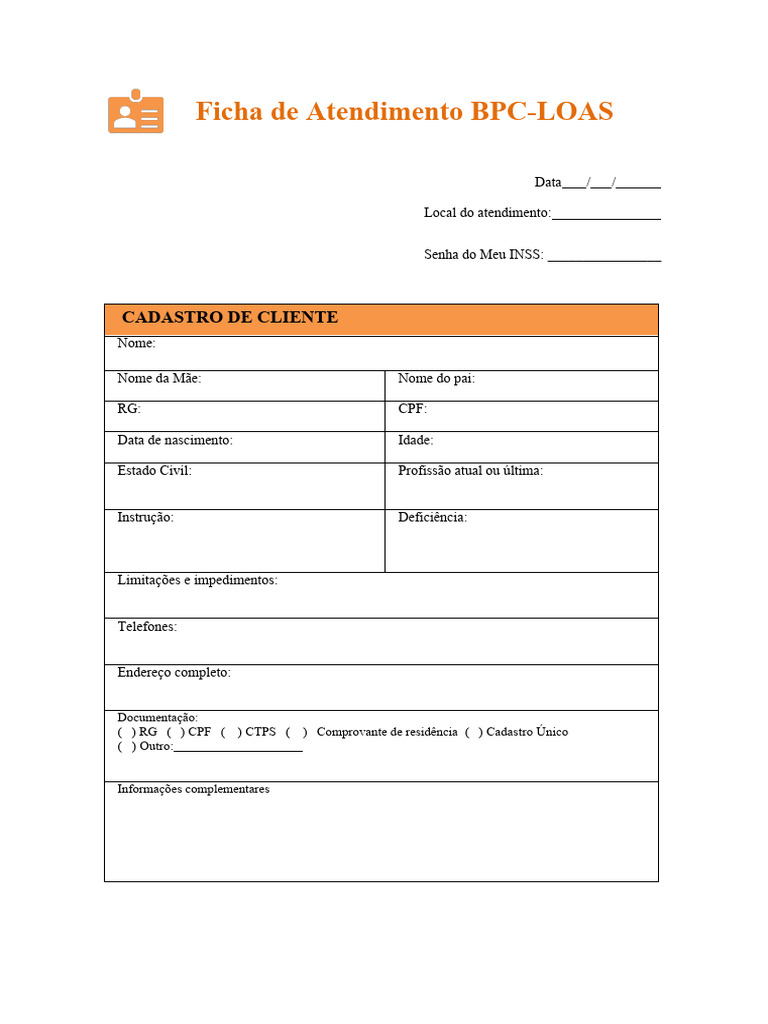 Ficha de Atend BPC Loas CPL | PDF | Finanças e Administração de Capital ...