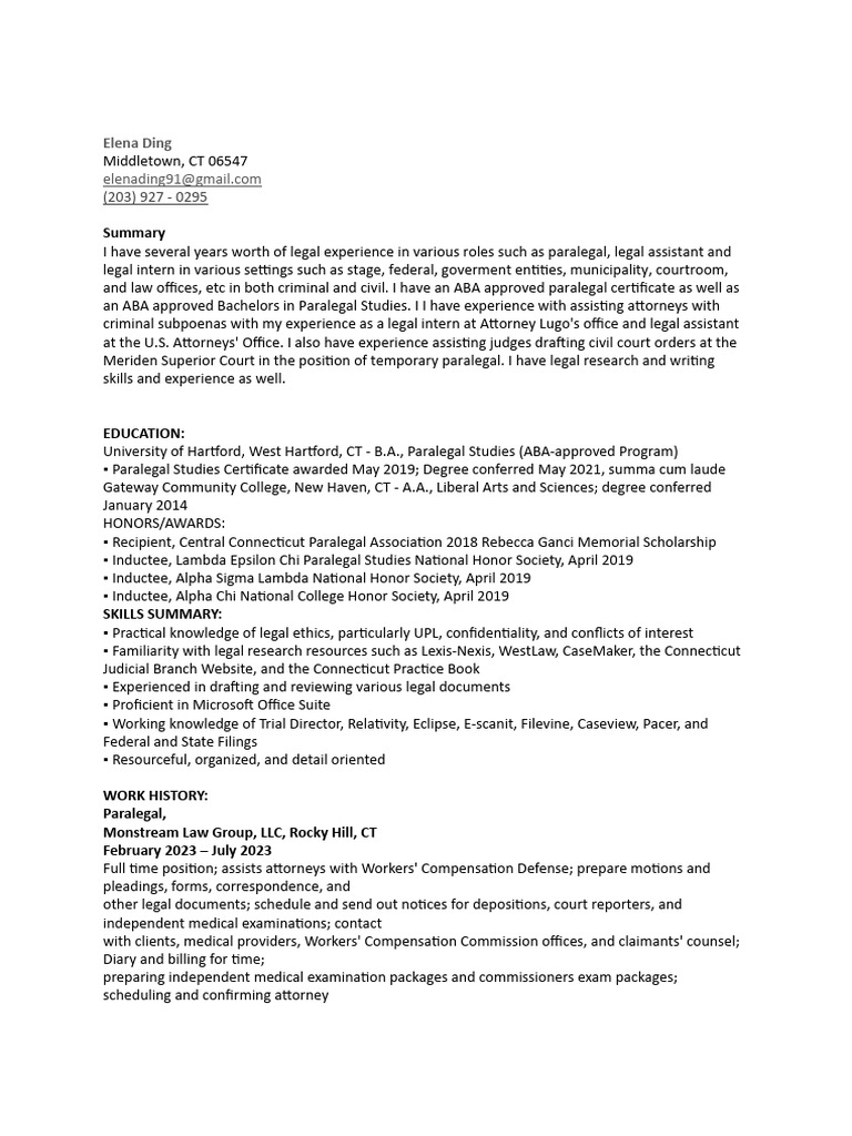 Elena Ding Resume | PDF | Paralegal | Lawyer