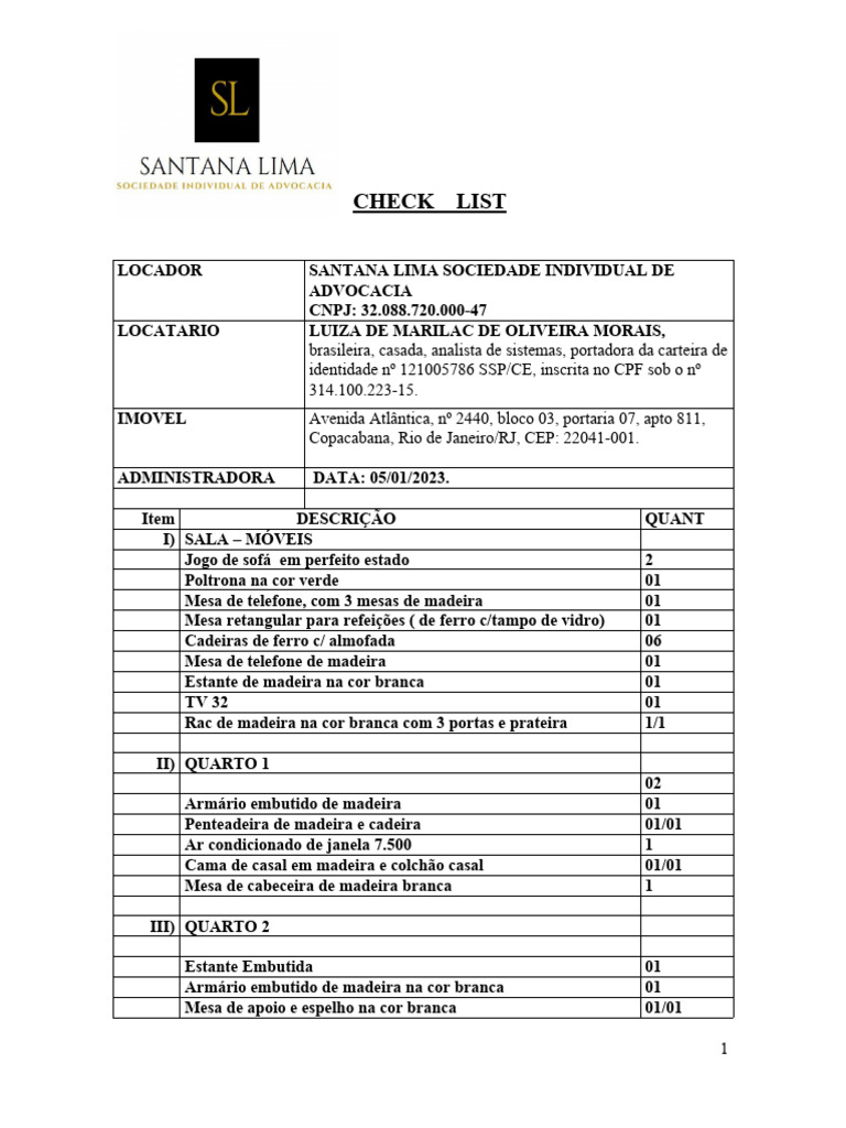 check-list-imovel-para LOCACAO COM MOVEIS | Download grátis PDF | Móveis