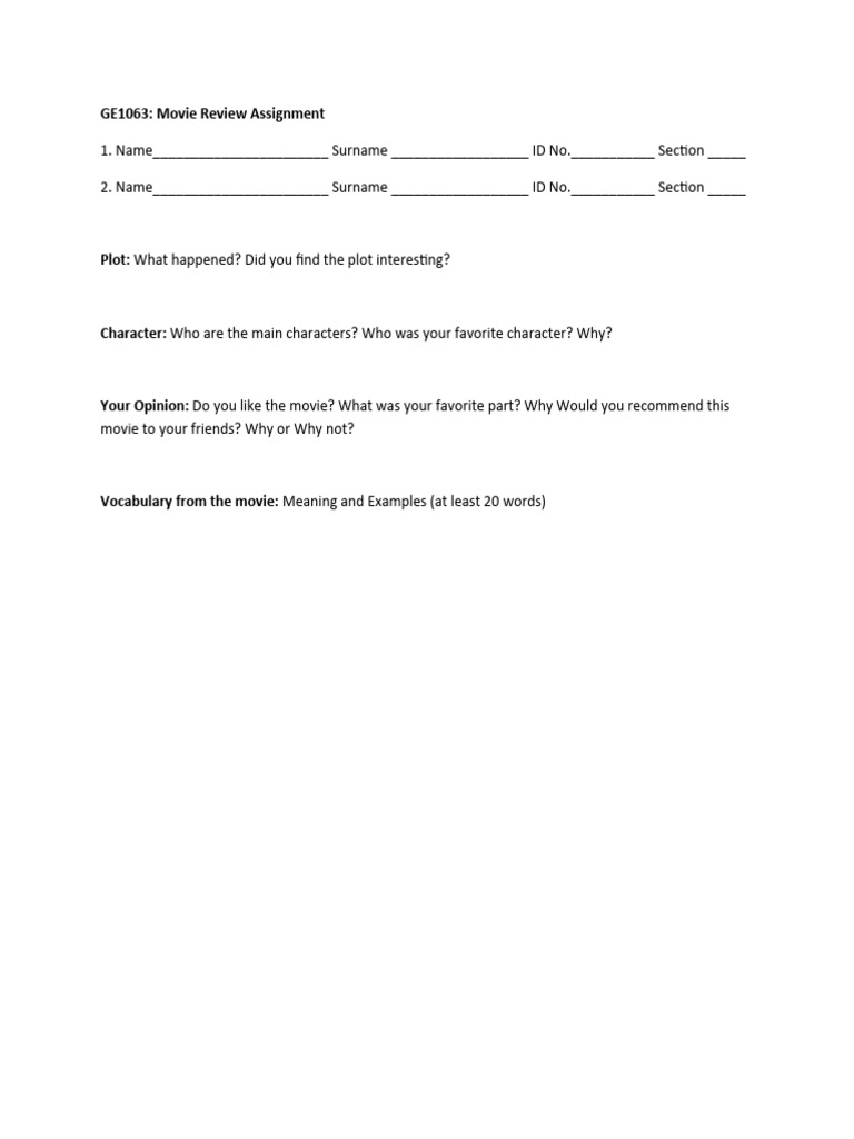 สำเนา Movie Review Assignment | PDF