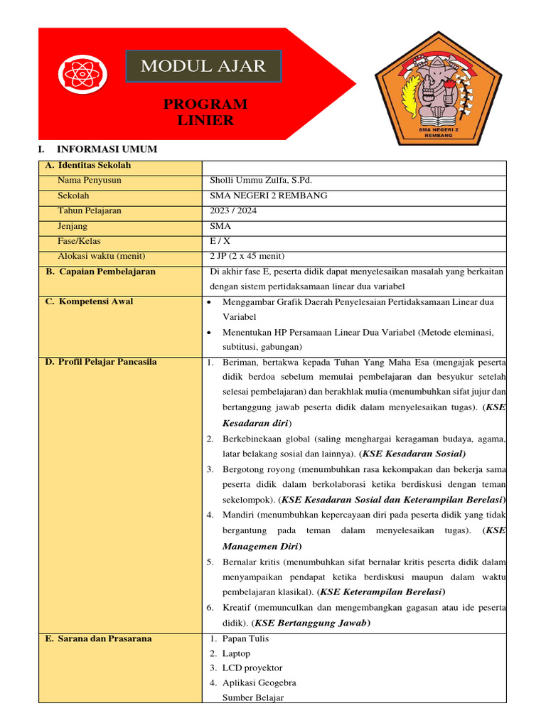 Modul Ajar Program Kinier Berdiferensiasi | PDF
