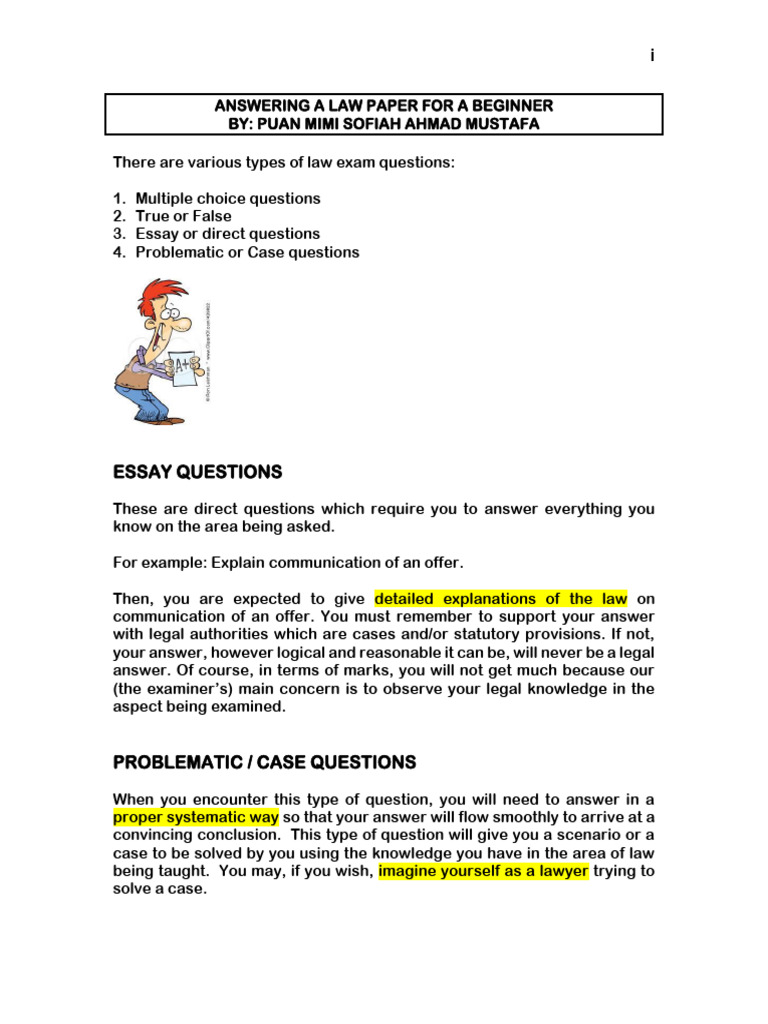 Beginner's Guide to Law Exam Questions | PDF | Offer And Acceptance ...