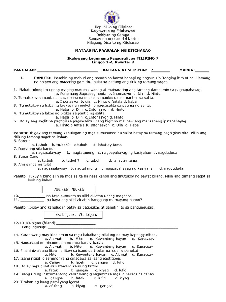 Fil.7 Summative Week 34 | PDF