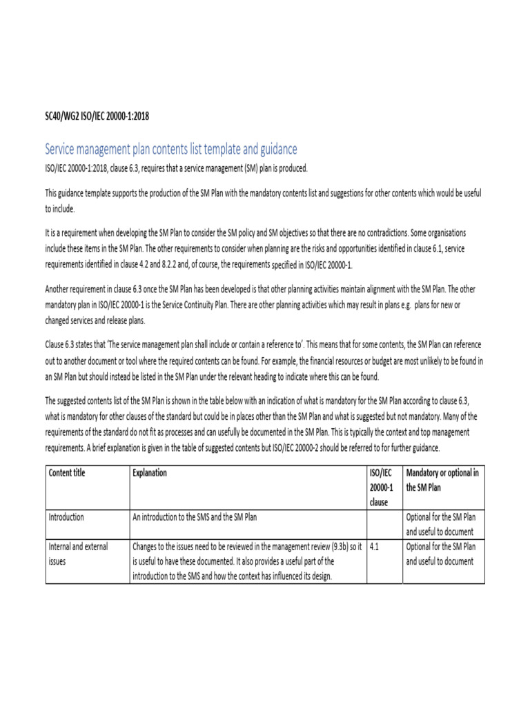 Service Management Plan Guidance | PDF | Business