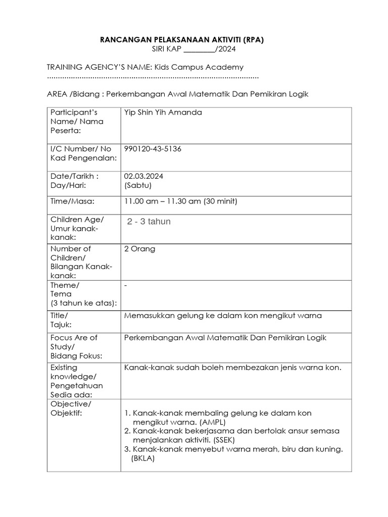 RPA- Perkembangan Awal Matematik Dan Pemikiran Logik 2 | PDF