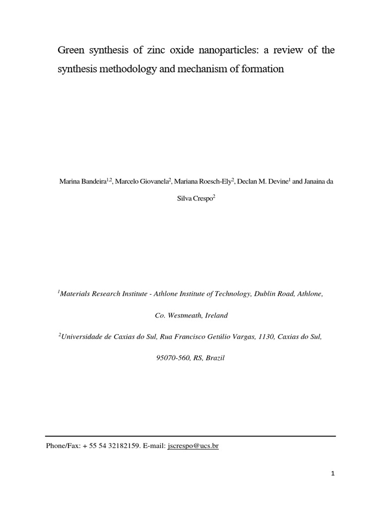 Green Synthesis Review - Bandeira Et Al | PDF | Nanoparticle | Zinc Oxide