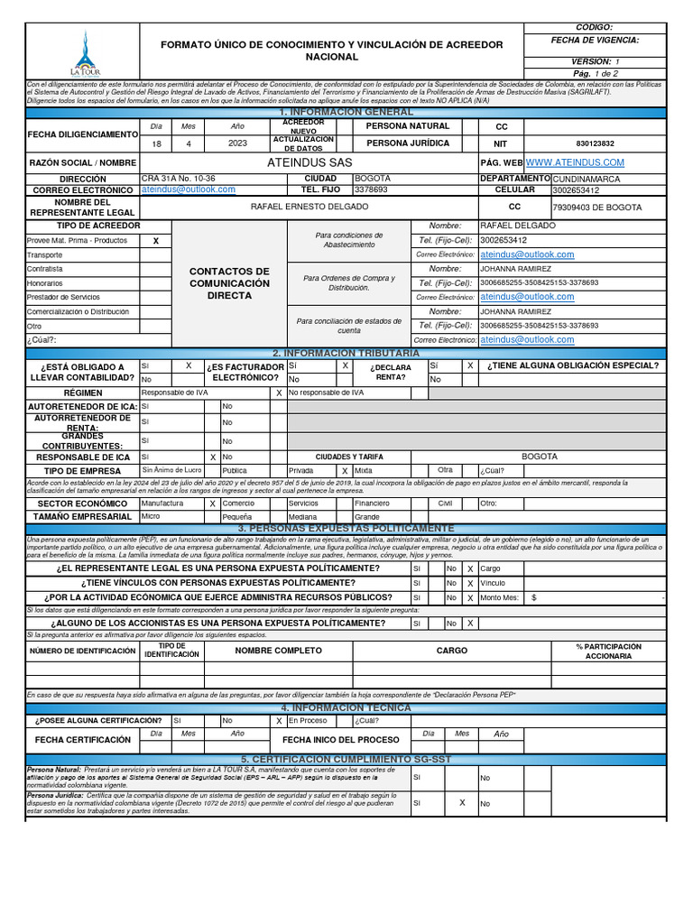 Formato Único de Conocimiento y Vinculación de Acreedor Nacional (V1 ... Formato Único de Conocimiento y Vinculación de Acreedor Nacional (V1 ...