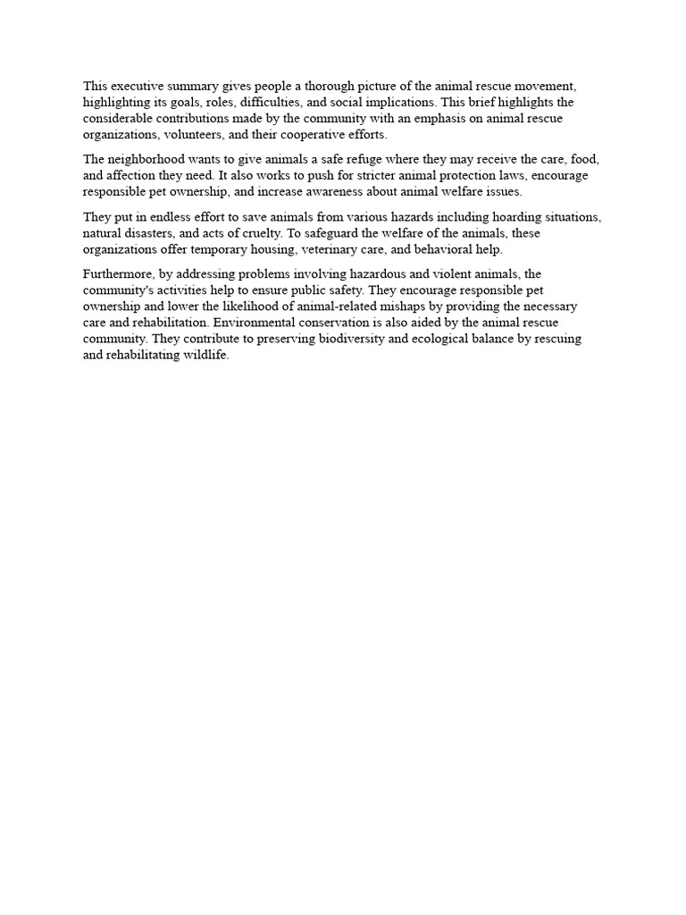 This Executive Summary Gives People A Thorough Picture of The Animal ...