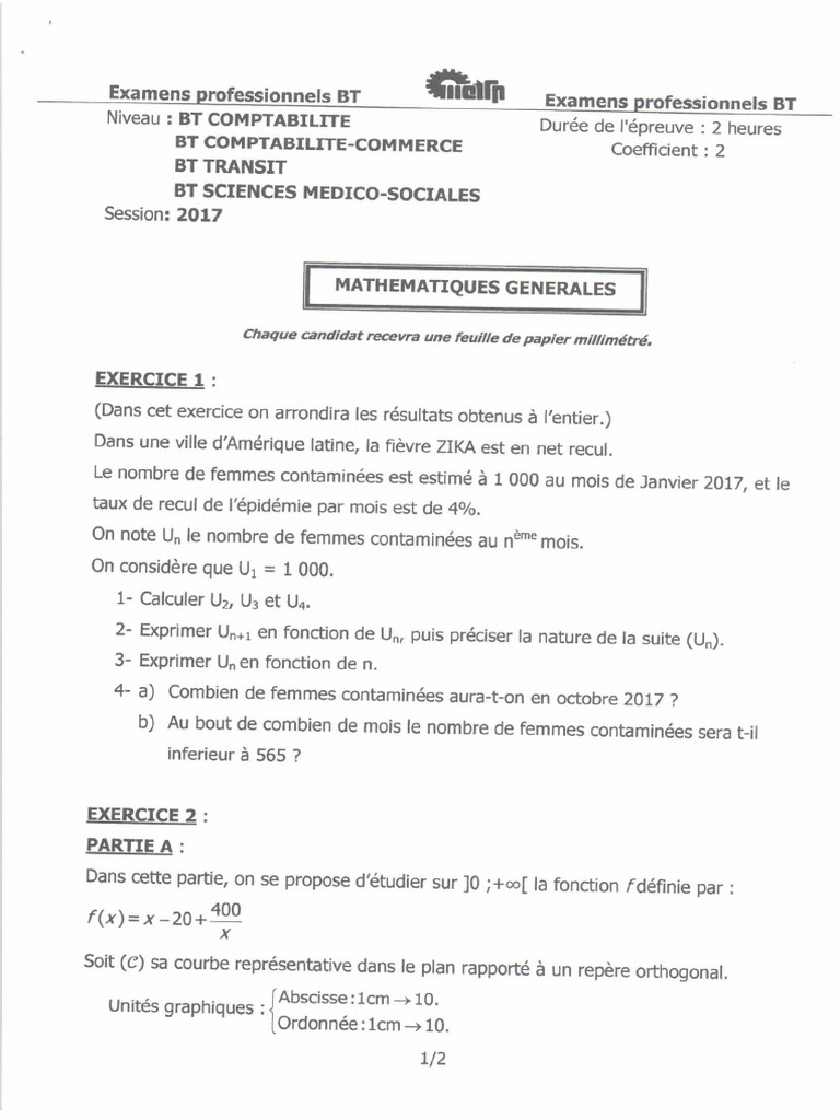 BT 2017 COMPTA Mathematiques G N Rale | PDF