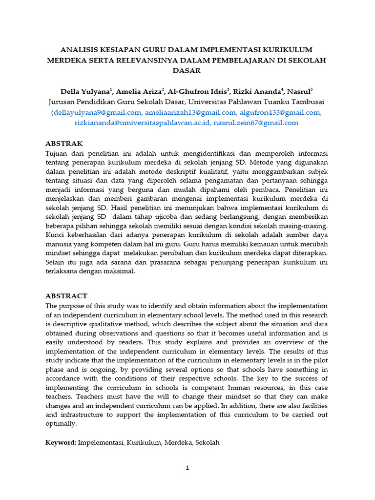 Jurnal Implementasi Kurikulum Merdeka | PDF