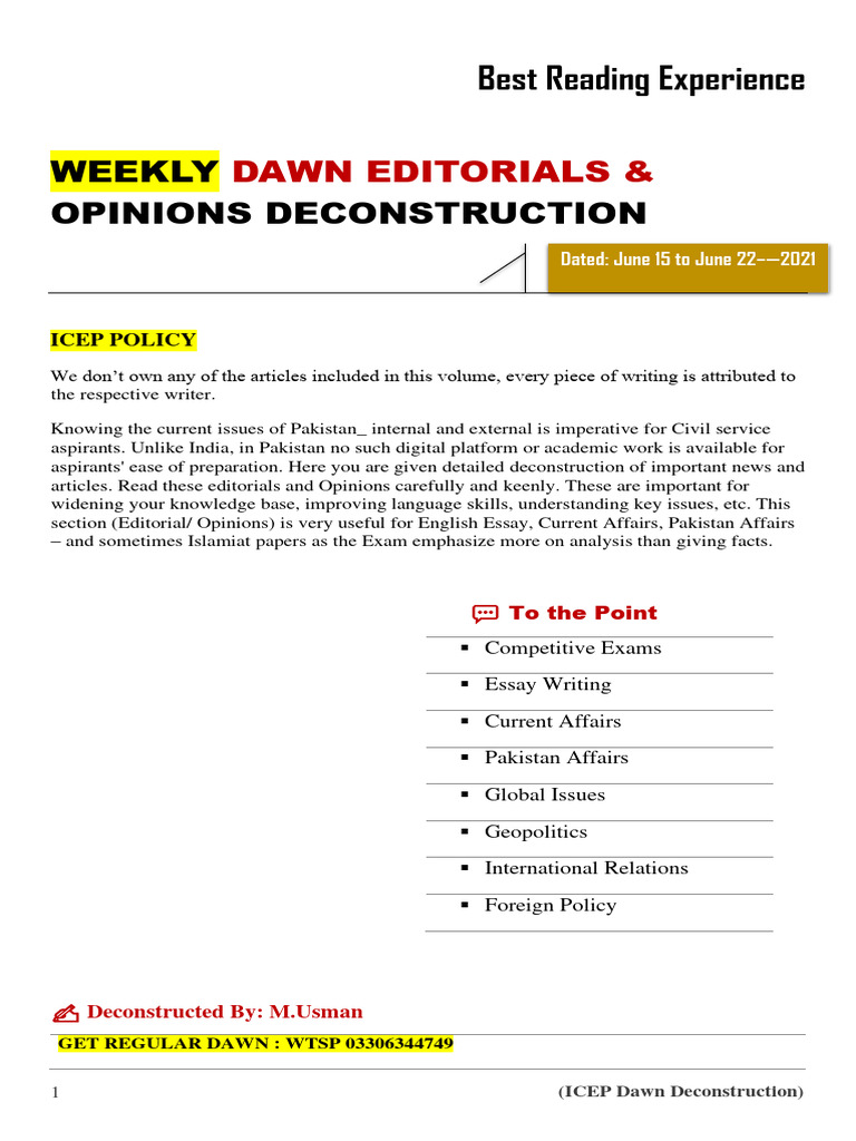Weekly Dawn Deconstruction June 15 To June 22 - by M.usman | PDF | Nuclear Weapons ...