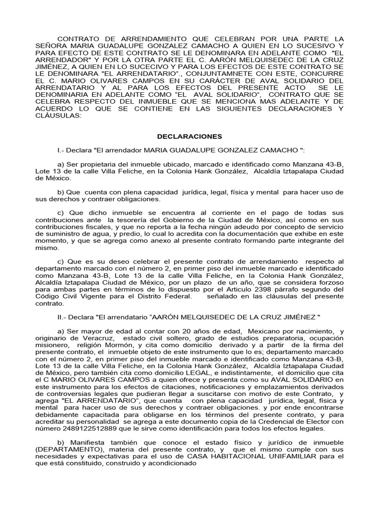 Contrato Con Aval | PDF | México | Propiedad