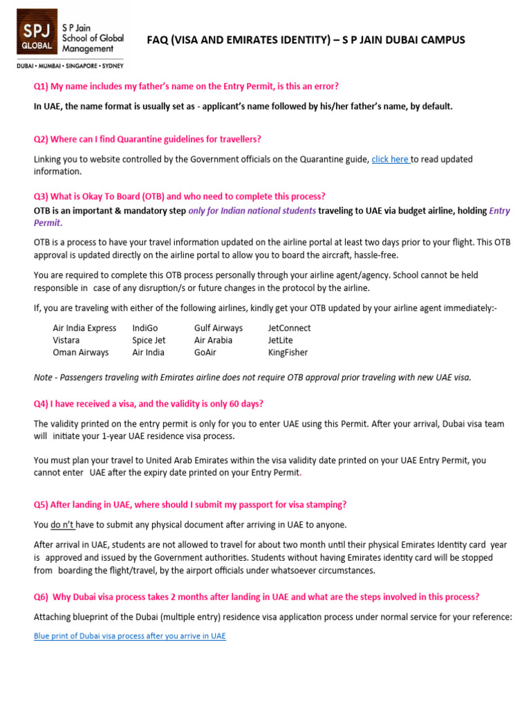 UAE Visa and Emirates ID FAQs for Students | PDF | Travel Visa ...