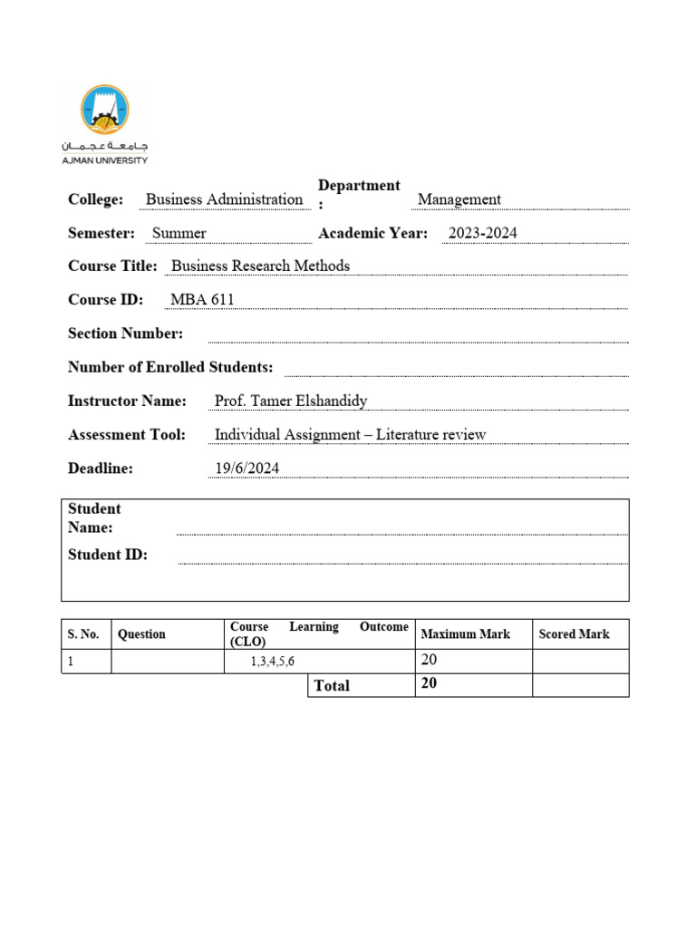 Individual Assignment 1 + Marking Scheme | PDF | Literature Review | Learning