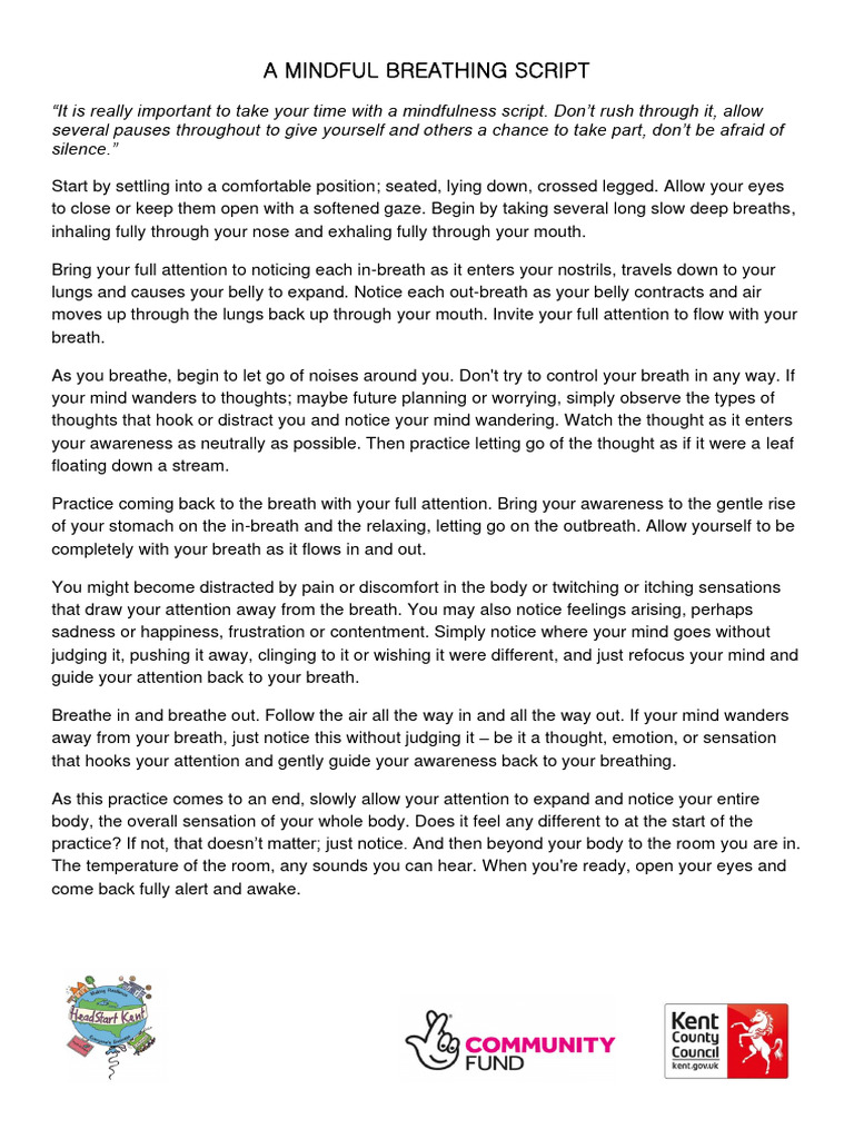 Mindful-Breathing-script | PDF | Breathing | Attention