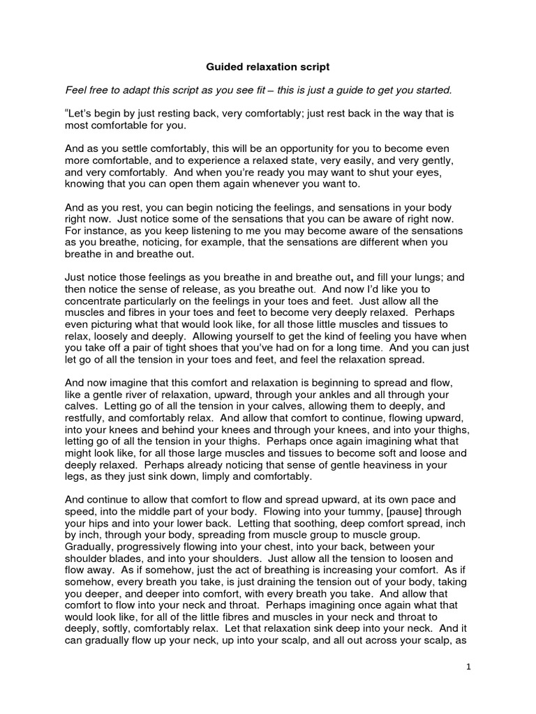 Guided Relaxation Script | PDF | Arm | Relaxation (Psychology)