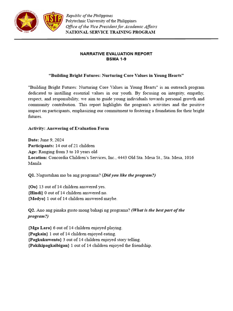 Narrative Evaluation Report | PDF | Social Psychology | Behavior ...