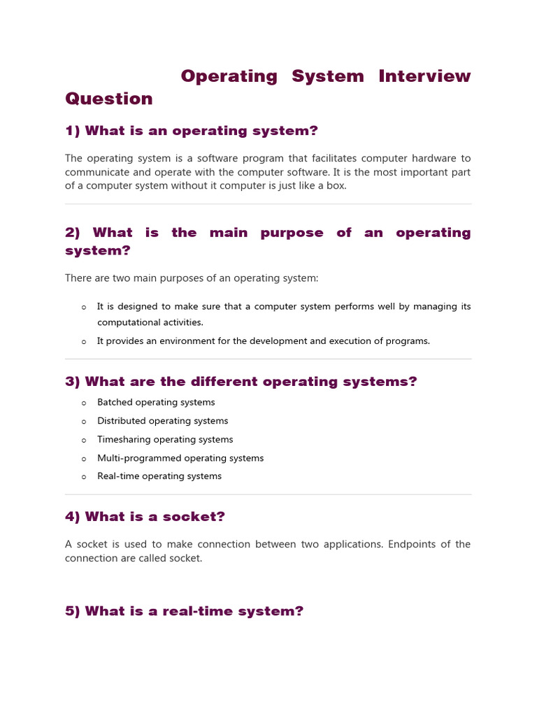 Operating System Interview Question | PDF | Process (Computing ... Operating System Interview Question | PDF | Process (Computing ...