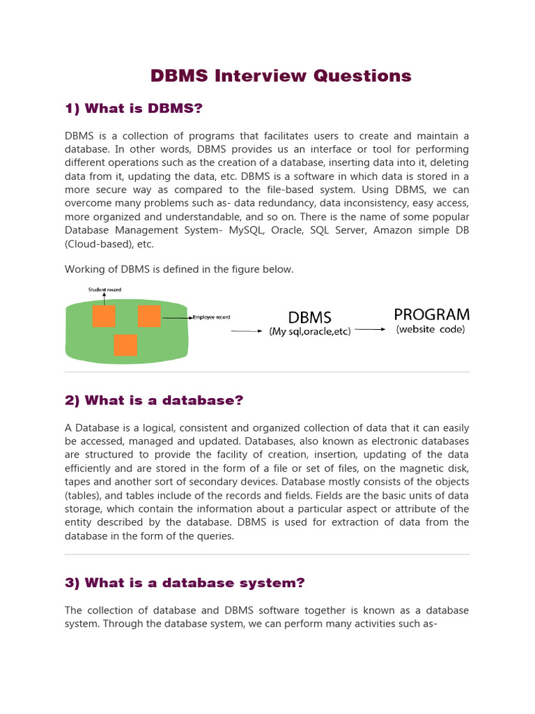 DBMS Interview Questions | Download Free PDF | Databases | Relational Database