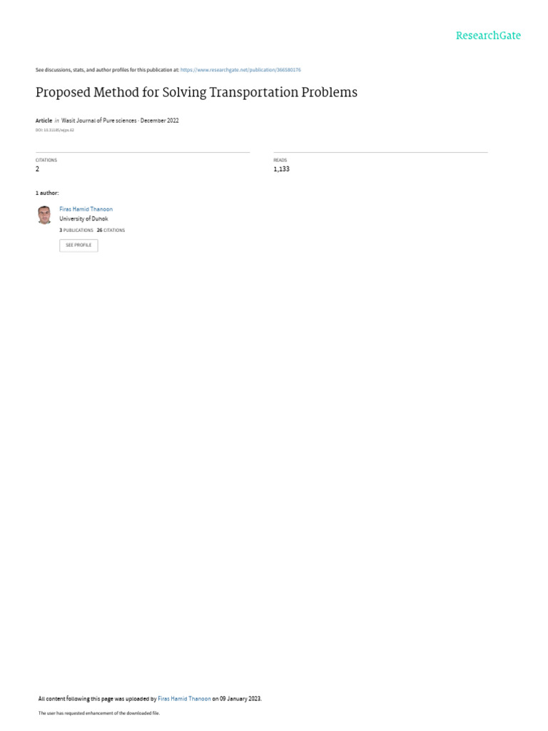 Proposed Method for Solving Transportation Problems | PDF ... Proposed Method for Solving Transportation Problems | PDF ...