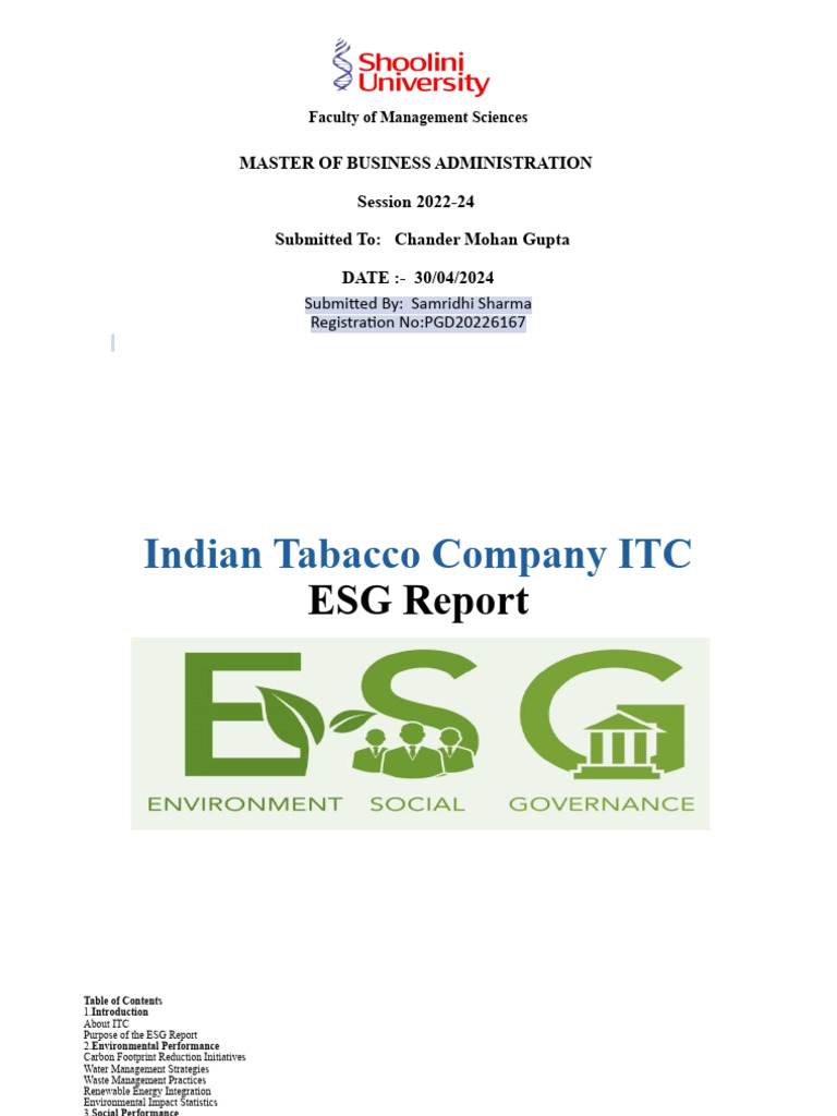 ITC ESG Report Print | PDF | Governance | Sustainability
