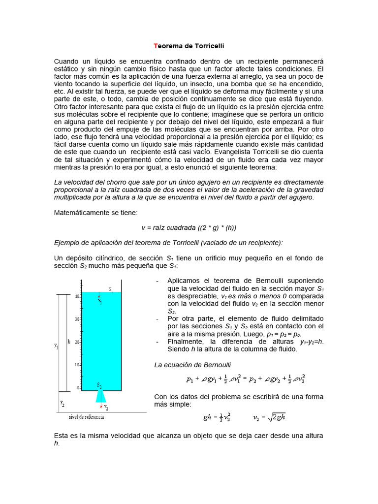 Teorema De Torricelli Descargar Gratis Pdf Líquidos Fuerza