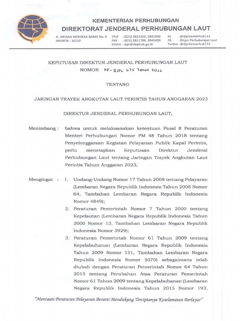 20230512152206.SK Jaringan Trayek Kapal Perintis Tahun 2023 | PDF ...