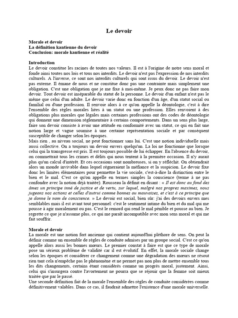 Définition kantienne du devoir moral | PDF | Emmanuel Kant | Moralité