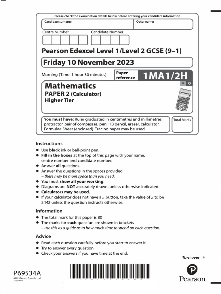 EDEXCEL Mathematics GCSE 2H Nov 2023 WS Flattened | PDF