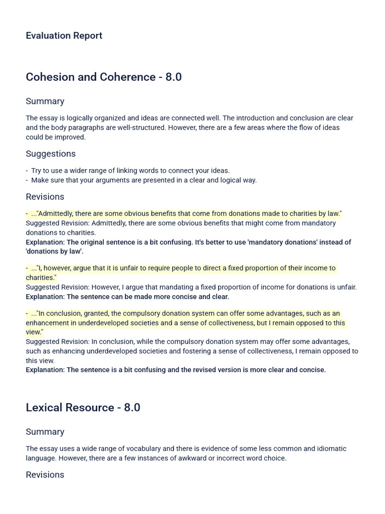 Cohesion and Coherence - 8.0: Evaluation Report | PDF | Essays ...