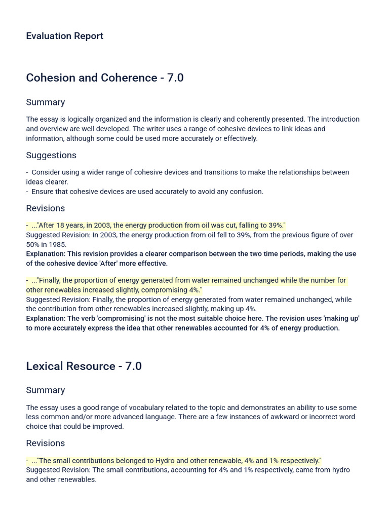 Cohesion and Coherence - 7.0: Evaluation Report | PDF | Accuracy And ...